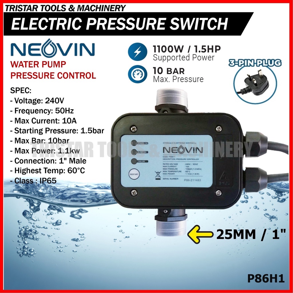 NEOVIN P86H1 PRESSURE CONTROLLER 240V 1.1kW AUTOMATIC SWITCH ELECTRONIC PRESSURE CONTROLLER ...