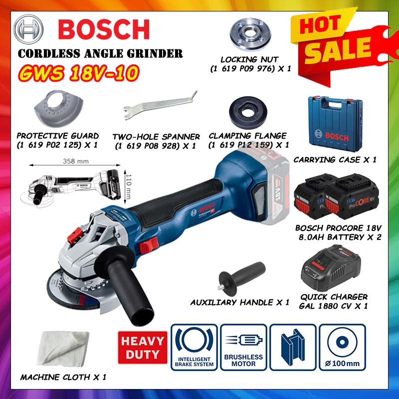 Bosch GWS 18V-10 GWS18V-10 18V Cordless Angle Grinder Brushless Set ...