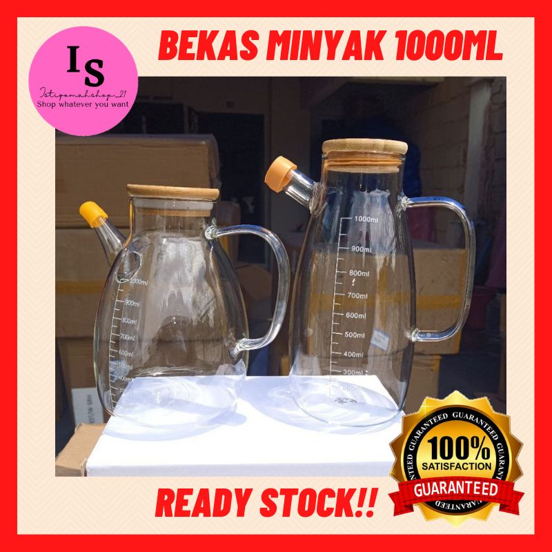 🔥READY STOCK‼️ BEKAS MINYAK MASAK 1000ML, OIL JAR BAMBOO CAP, BOTOL ...