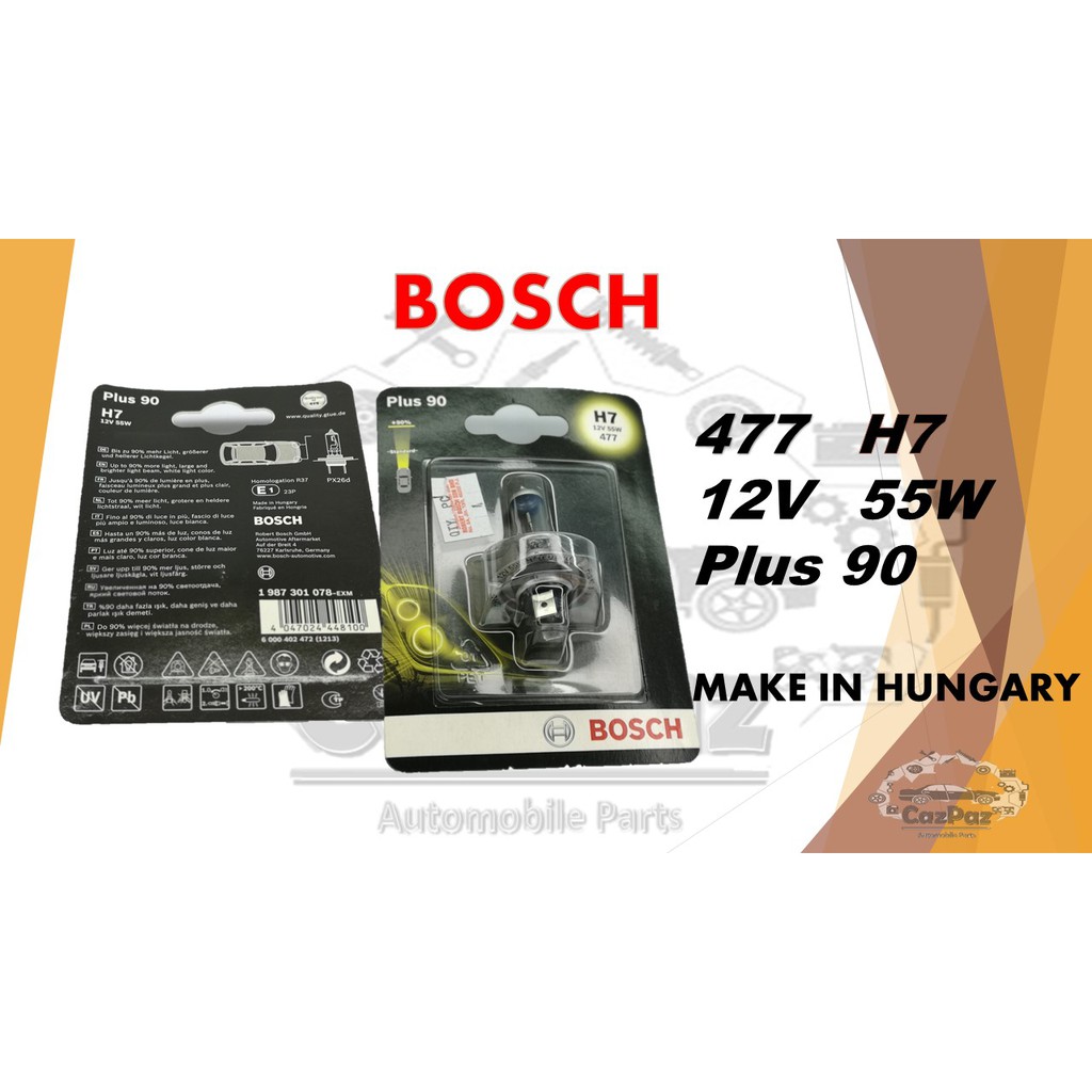 BOSCH HALOGEN (477) H7 12V 55W (Plus 90) Car Light Bulb | Shopee Malaysia