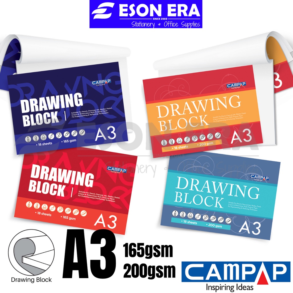 Campap Drawing Block A3 165gsm/200gsm 18 Sheets CA3645/CA3646 Drawing ...