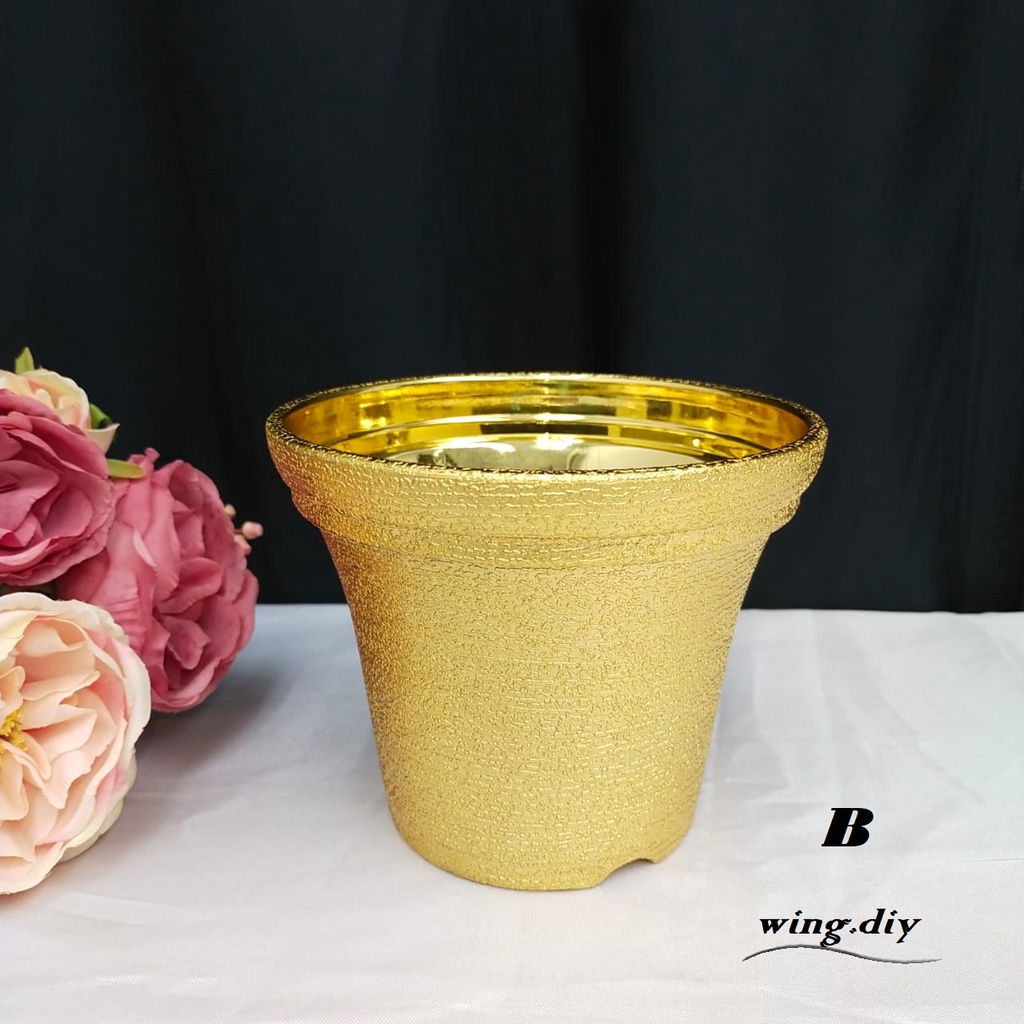 [READY STOCK] ARTIFICIAL GOLD PLASTIC POT WITH HOLE (S SIZE) / PASU ...