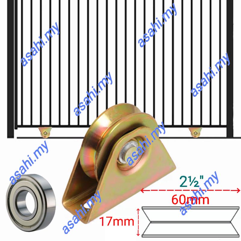 60mm 2½'' Sliding Gate Roller V Roller Roda Geser Pagar Pintu Besi 篱笆低轮 ...