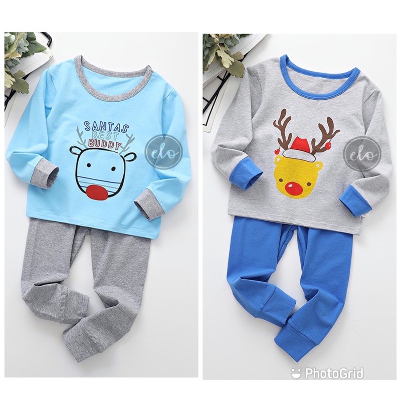 Christmas Kids Pajama Sets Reindeer Sleep wear set | Shopee Malaysia