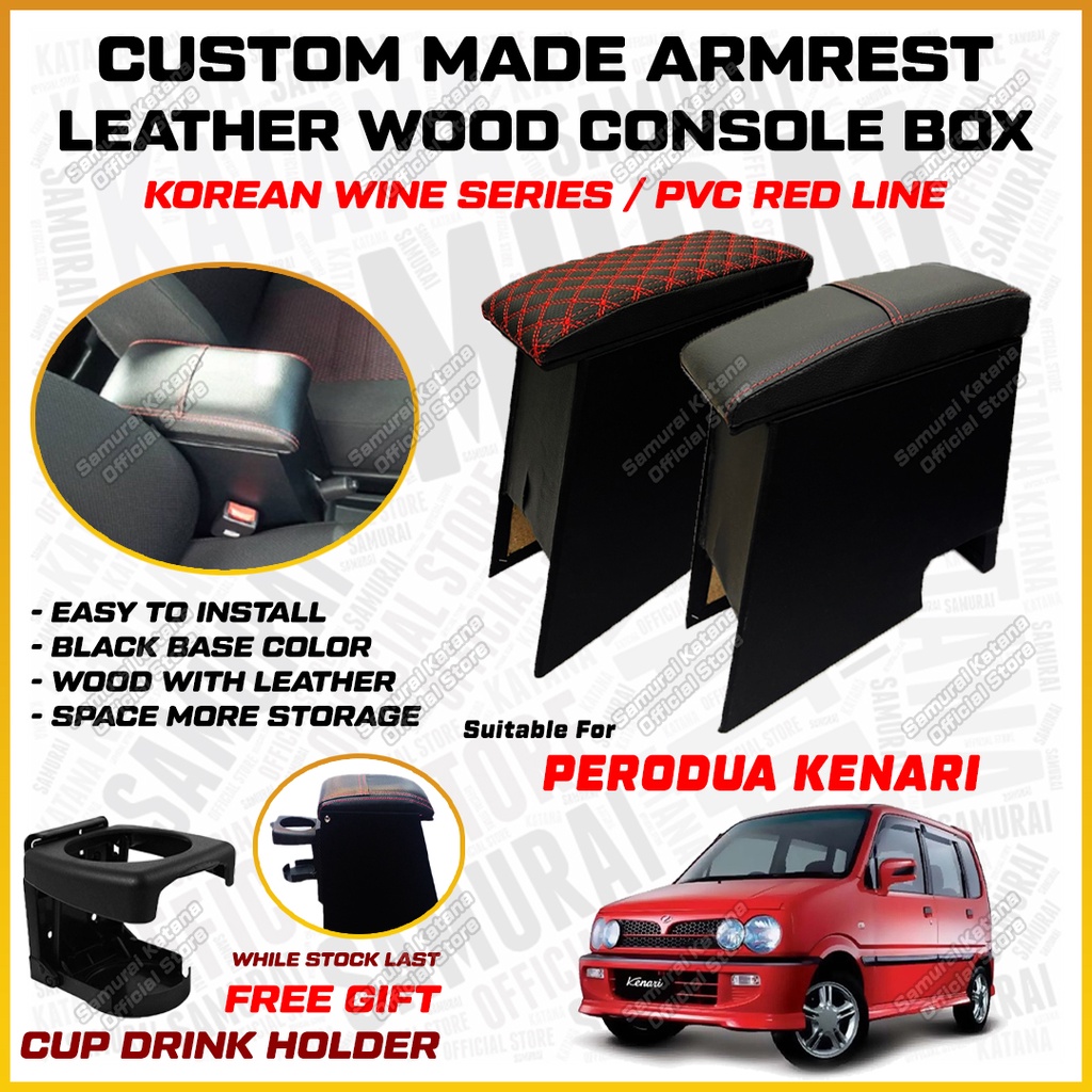 📦 Custom Made Armrest For Perodua Kenari PVC Red Line Console Box ...