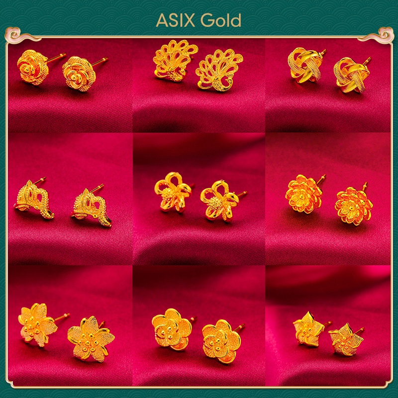 ASIXGOLD Anting-anting Stud Bunga Wanita 916 Anting-anting Stud Emas ...