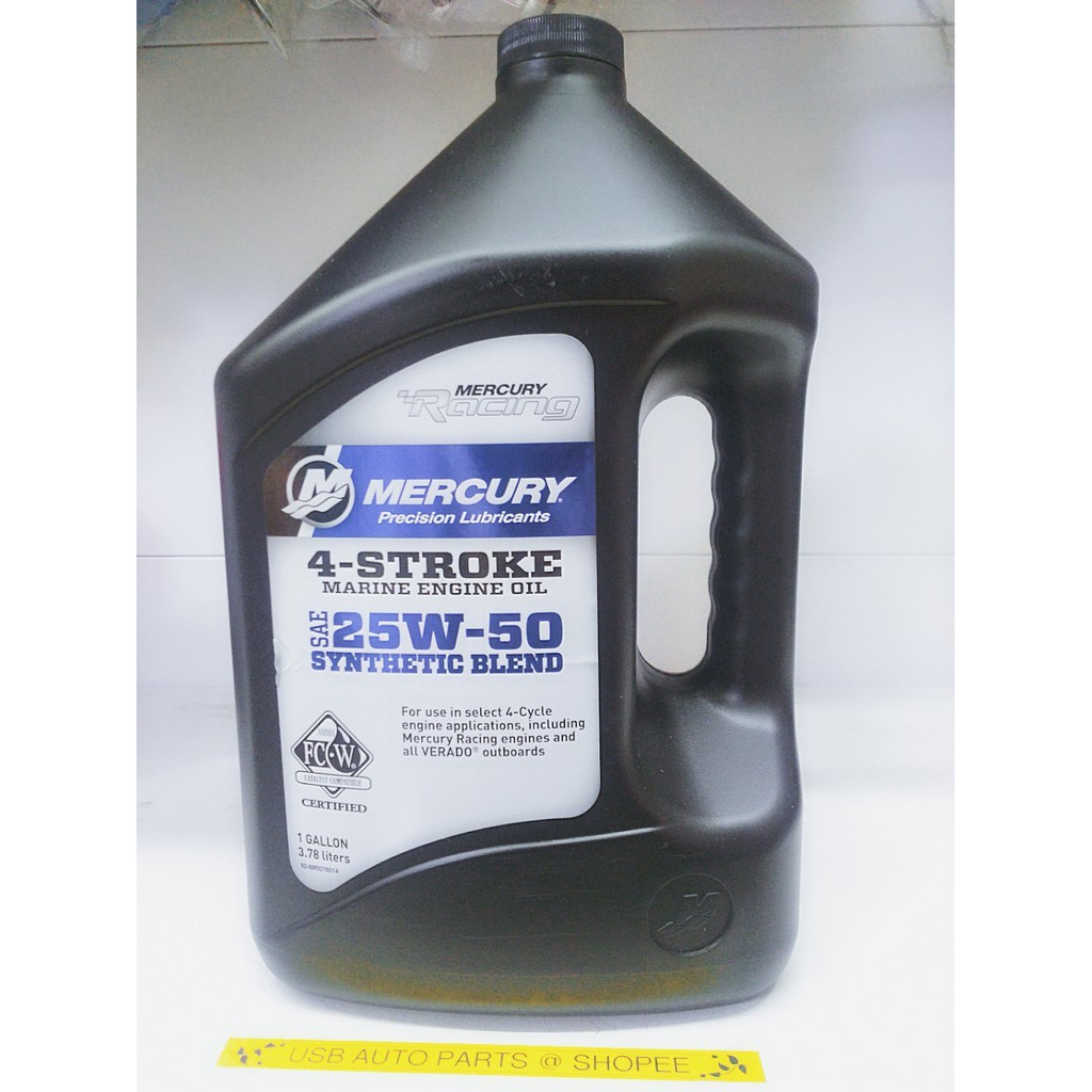 Mercury Racing 4 Stroke Marine Engine Oil Synthetic 25W50 FC-W Outboard ...