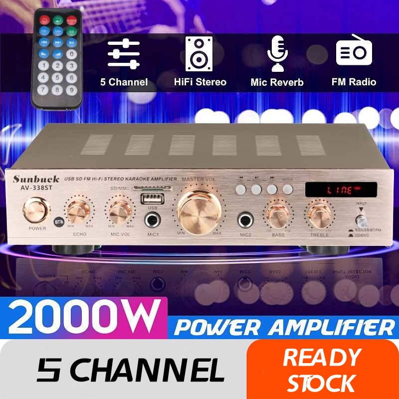 SUNBUCK 2000W Digital Stereo Audio Power Amplifier Speaker 5 Channel HIFI Home Amplifier ...