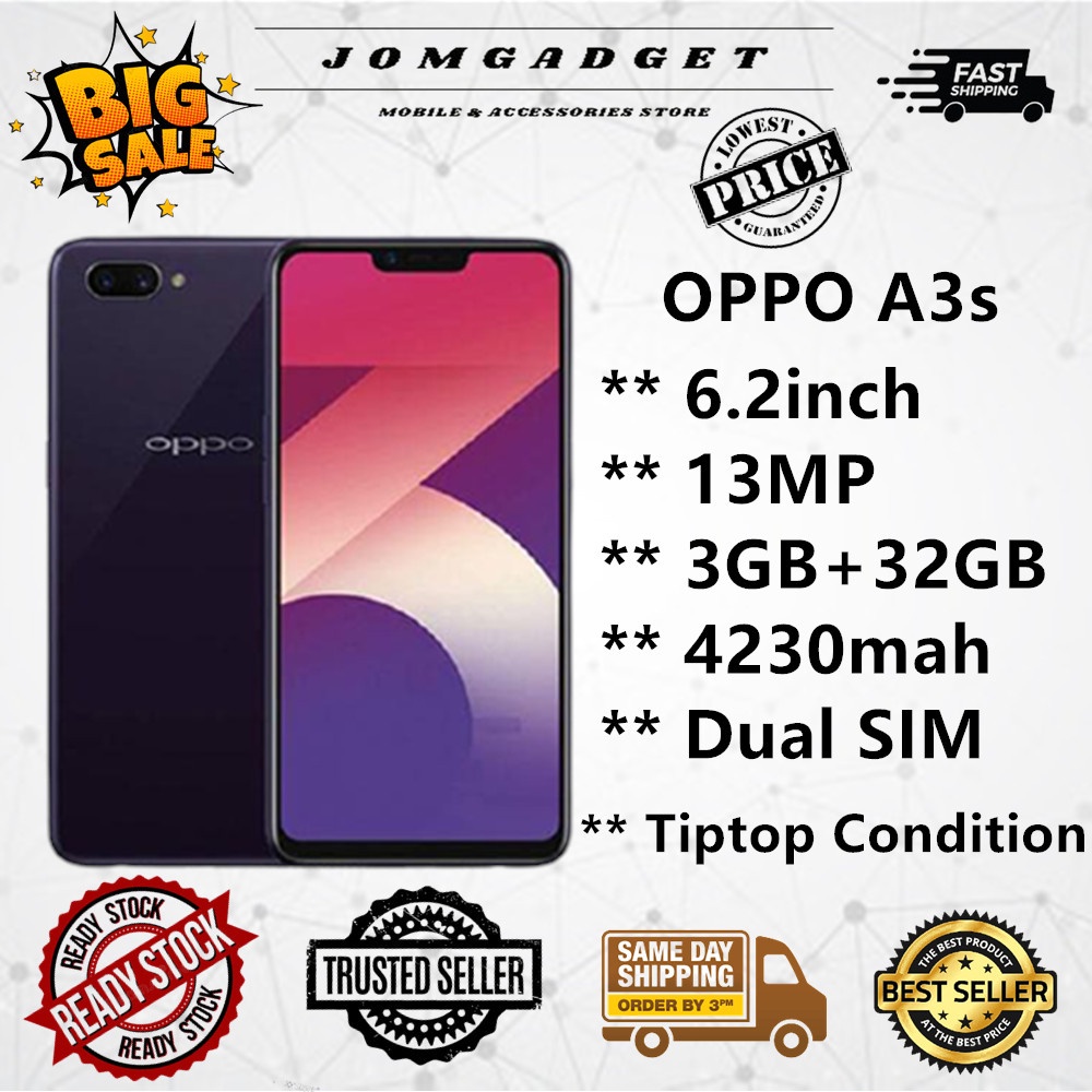 OPPO A3s ( 4GB RAM + 64GB ROM 6.2" 13MP 4230mAh ) - ( FREE FULLSET 1 ...
