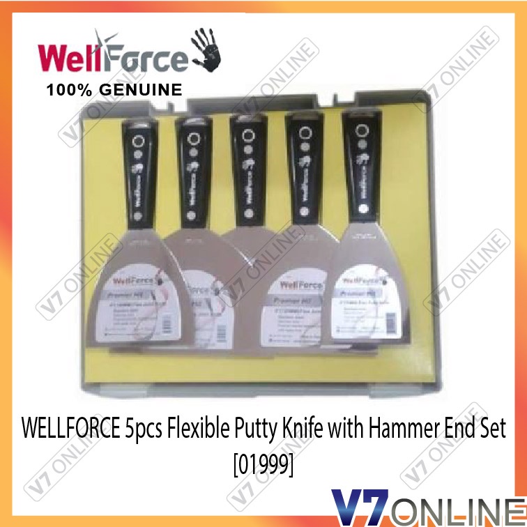 WELLFORCE 5pcs Flexible Putty Knife with Hammer End Set [01999 ...