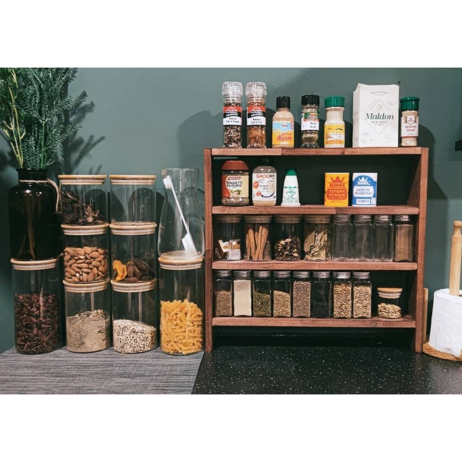 Siap pasang-Wooden rack shelves kitchen Rustic pinewood / rak botol ...