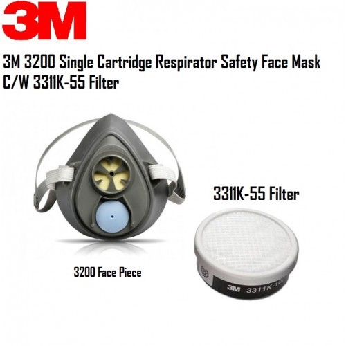 3M 3200 REUSABLE SINGLE CARTRIDGE RESPIRATOR FACE MASK C/W 3311K-55 ...
