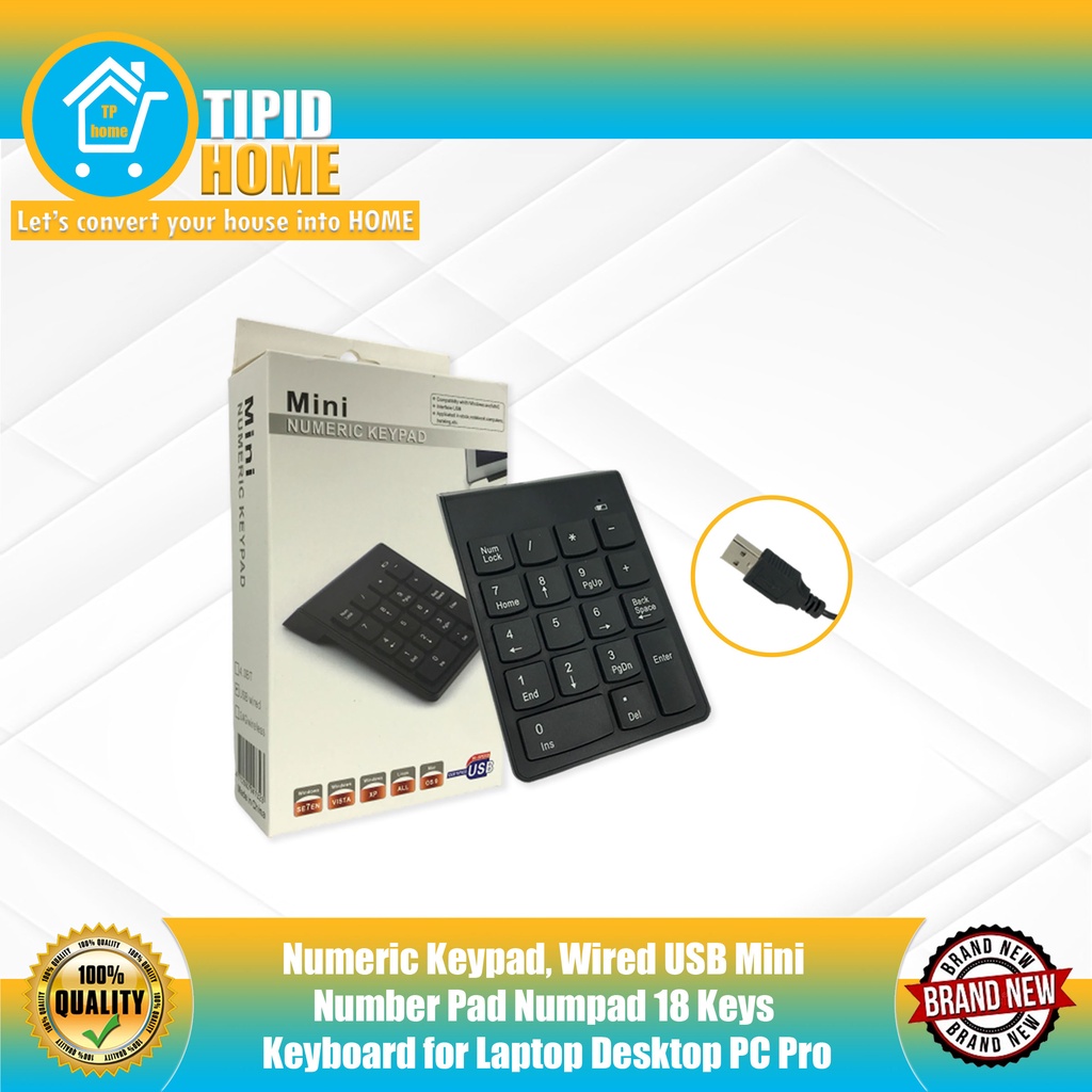 Numeric Keypad, Wired USB Mini Number Pad Numpad 18 Keys Keyboard for Laptop Desktop PC Pro ...