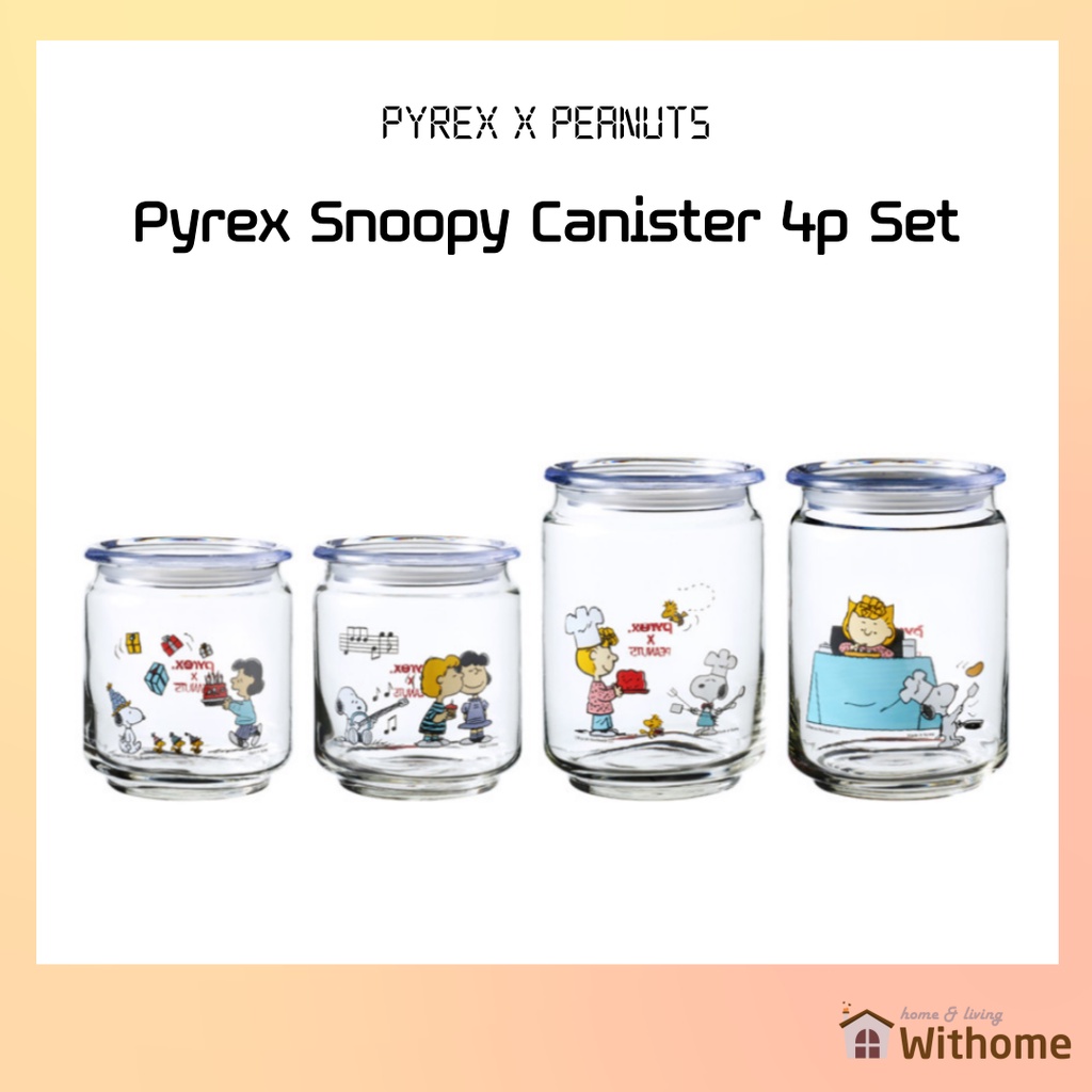 [Pyrex] Pyrex X Peanuts Snoopy Canister 4p Set / Snoopy Glass Canister 4p Set / Food Storage ...