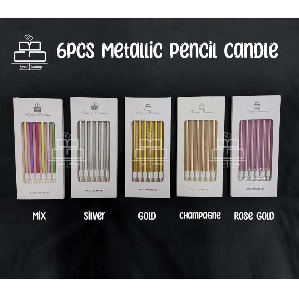 6Pcs/box Colorful Candle Birthday Long Metallic Pencil Cake Topper ...