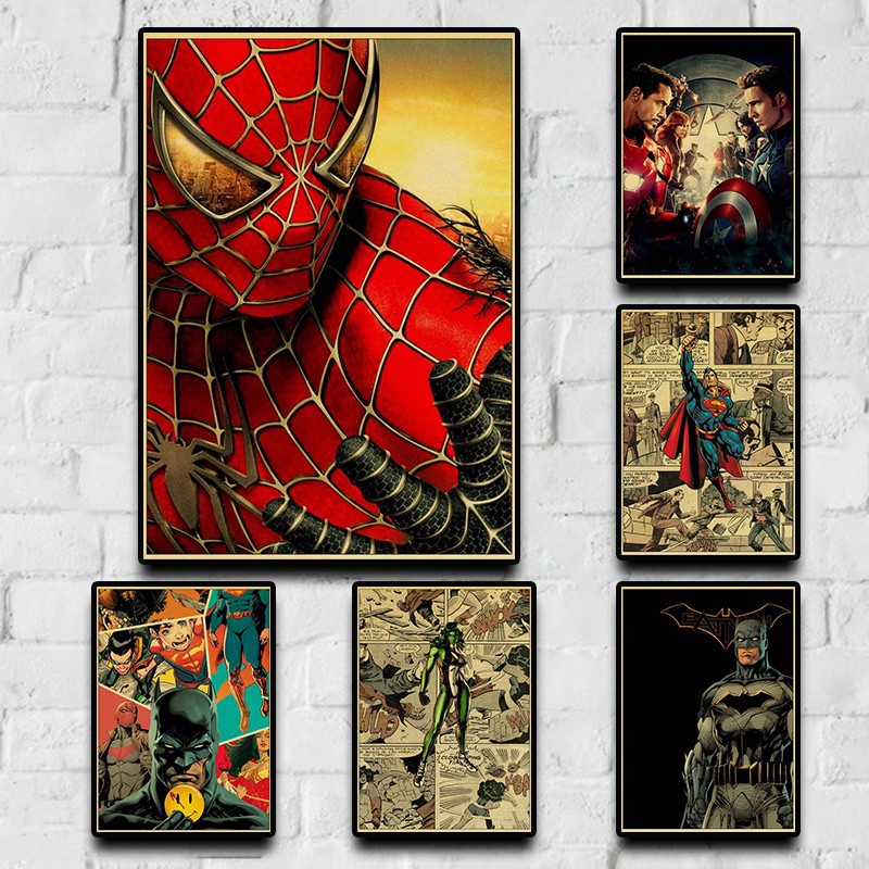 Marvel Superhero Batman Hulk Spiderman Retro Style Comic Wall Sticker ...