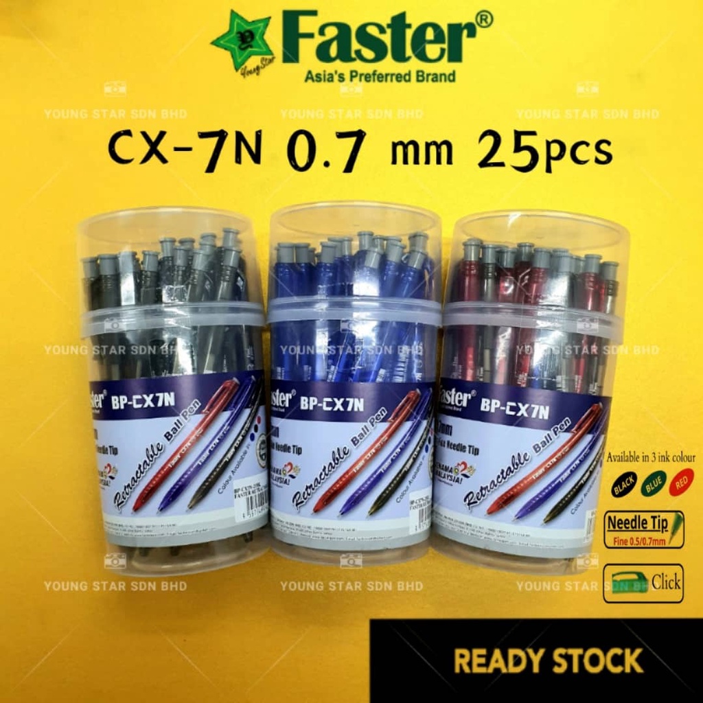 FASTER CX7N FINE needle tip 0.7MM RETRACTABLE BALL PEN-25pcs DRUM ...