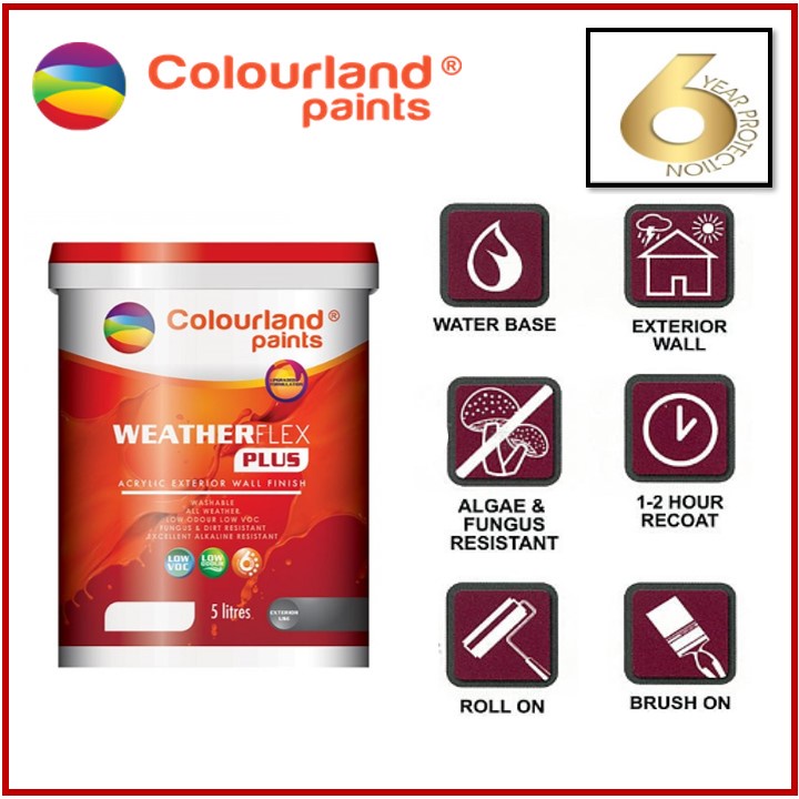 5LT COLOURLAND Weatherflex Plus Outdoor Exterior Paint / Cat Dinding ...
