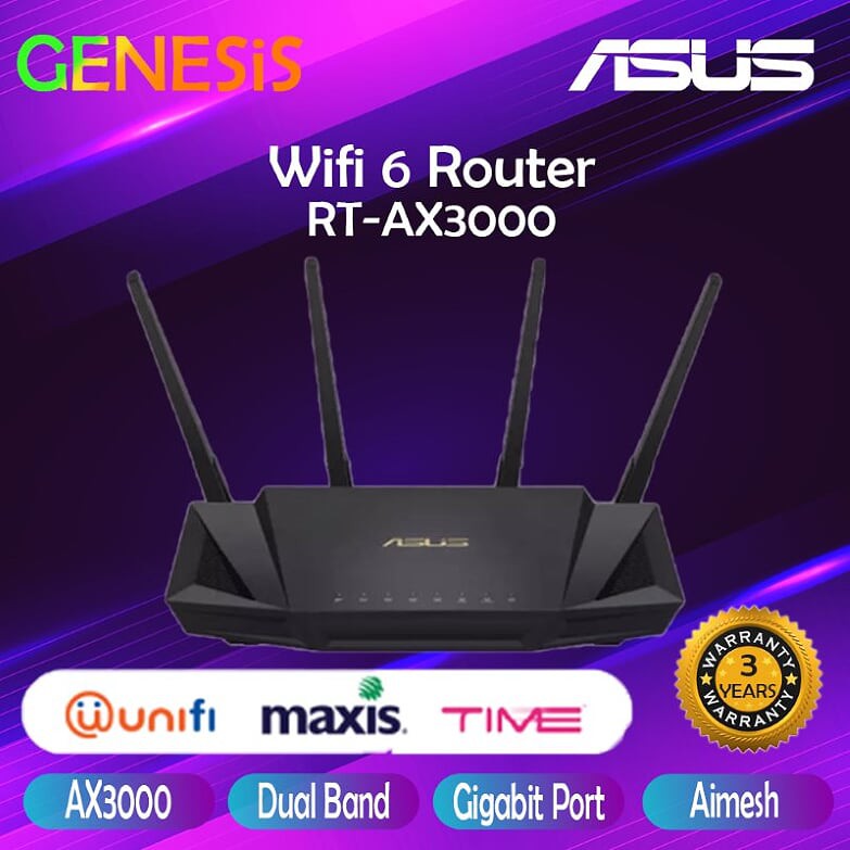 [🔥PERFORMANCE WIFI 6 ROUTER🔥] ASUS RT-AX3000 WI-FI 6 MU-MIMO DUAL-BAND ...