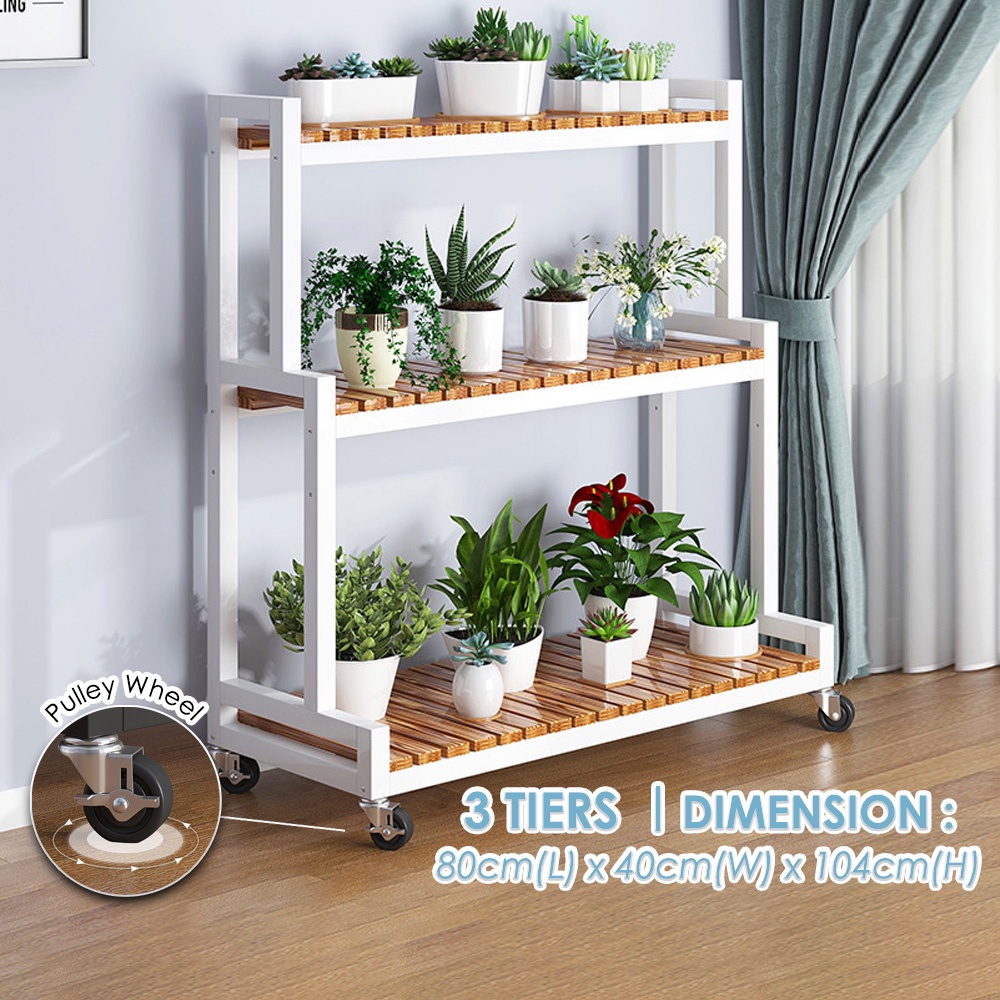 MallMart Pot Rack 019 with Wheels Steel Frame Carbonized Wooden Board ...