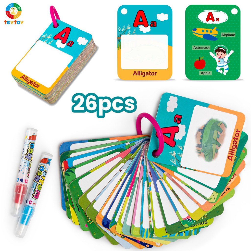 teytoy 26 Pcs ABC Alphabet Flash Cards Early Learning Toy,Water Drawing ...