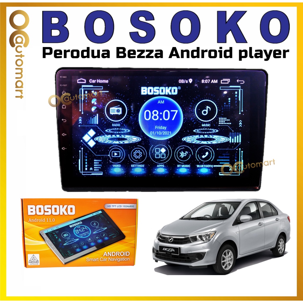 BOSOKO Perodua Bezza 2015-2022 Car 1+16GB Android Player With Casing ...