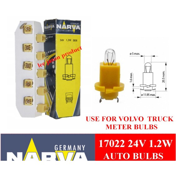 ORIGINAL NARVA BULBS 24V 17022 VOLVO SCANIA TRUCK METER BULBS | Shopee ...