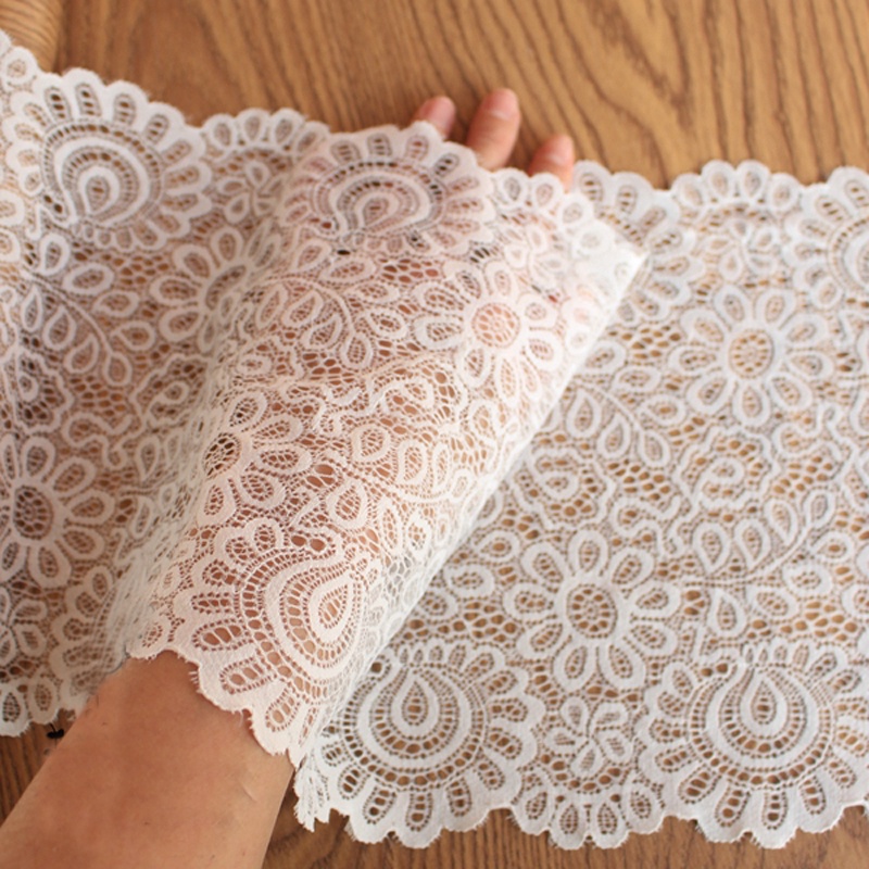 2Yard White Elastic Lace Fabric French Hollow Stretch Lace Trim DIY ...