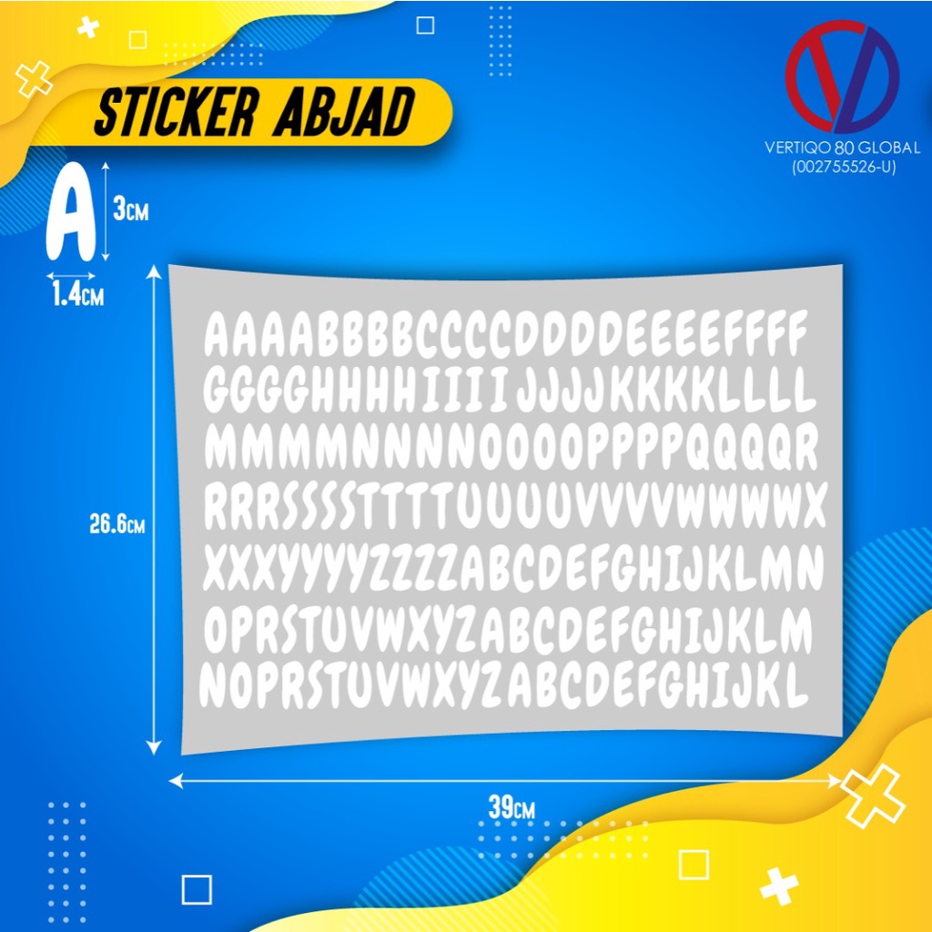 STICKER ABJAD PUTIH SAIZ FONT 3cm x 1.4cm | Shopee Malaysia