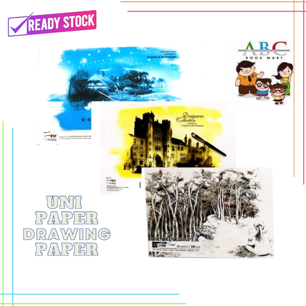 ( READY STOCK ) UNI PAPER DRAWING PAPER A3 165/200GSM 20's & 135GSM 40 ...