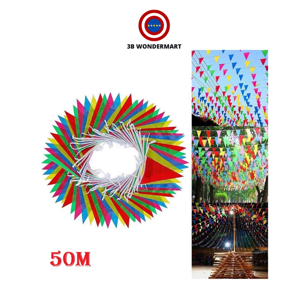 50M Colorful Triangle Flag Pennant String Banner Festival Party Holiday ...