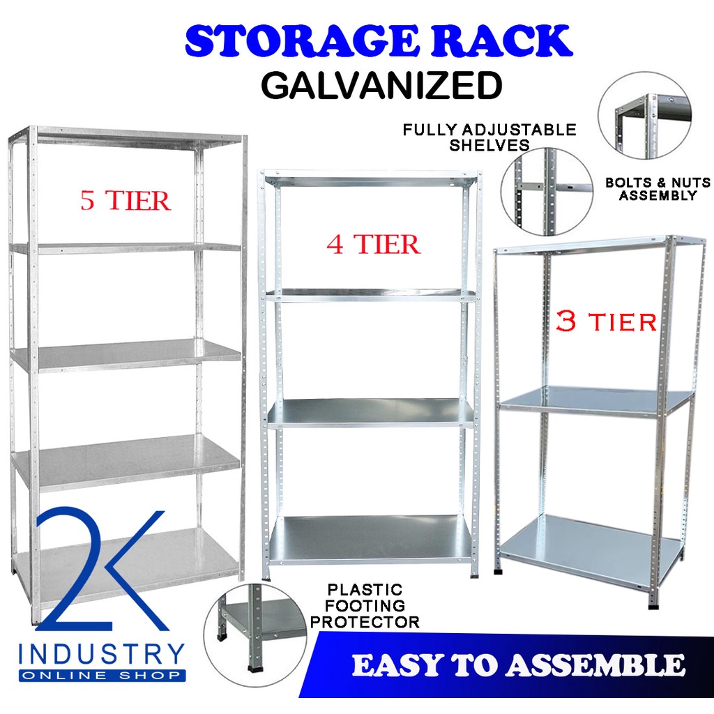 GALVANIZED SHELVES 3, 4, 5 TIER ADJUSTABLE STORAGE RACK LIGHT DUTY ...