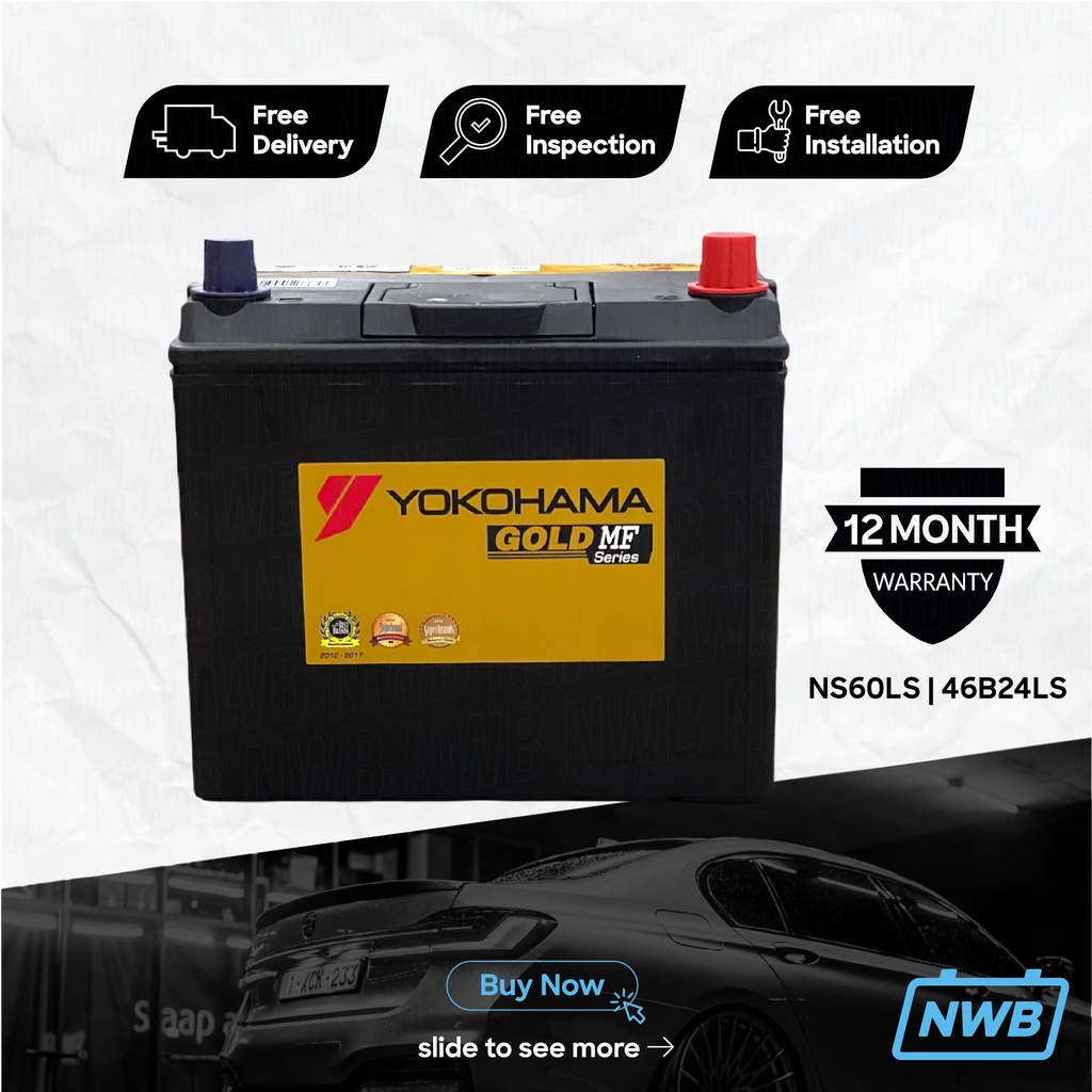 YOKOHAMA Battery NS60LS NS60S Car Battery Bateri NS60L 46B24LS Bateri Kereta Batteri Kereta Wira ...