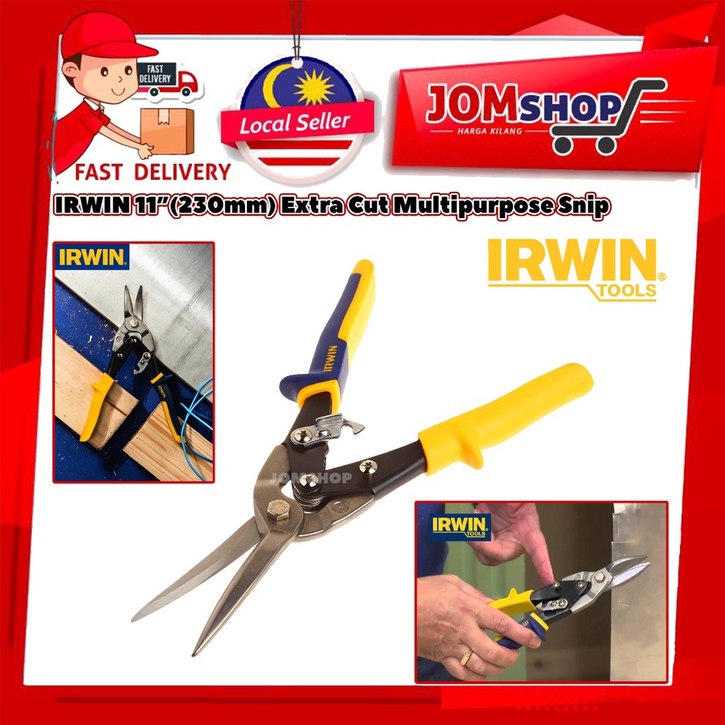 IRWIN Multi Purpose Snips Straight Cuts 11" 300mm Extra Cut Snip Cuts ...