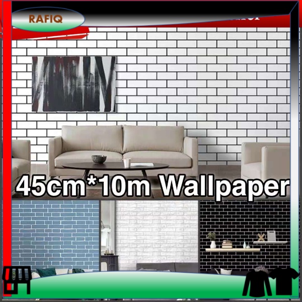 45cm x 10m Brick Wallpaper Kertas Dinding Bata Wall Sticker white brick ...