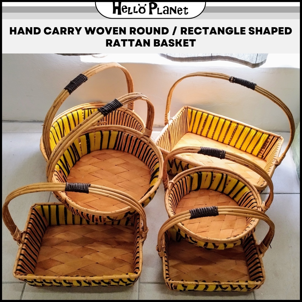 Hand Carry Woven Round / Rectangle Shaped Rattan Basket | Hamper ...