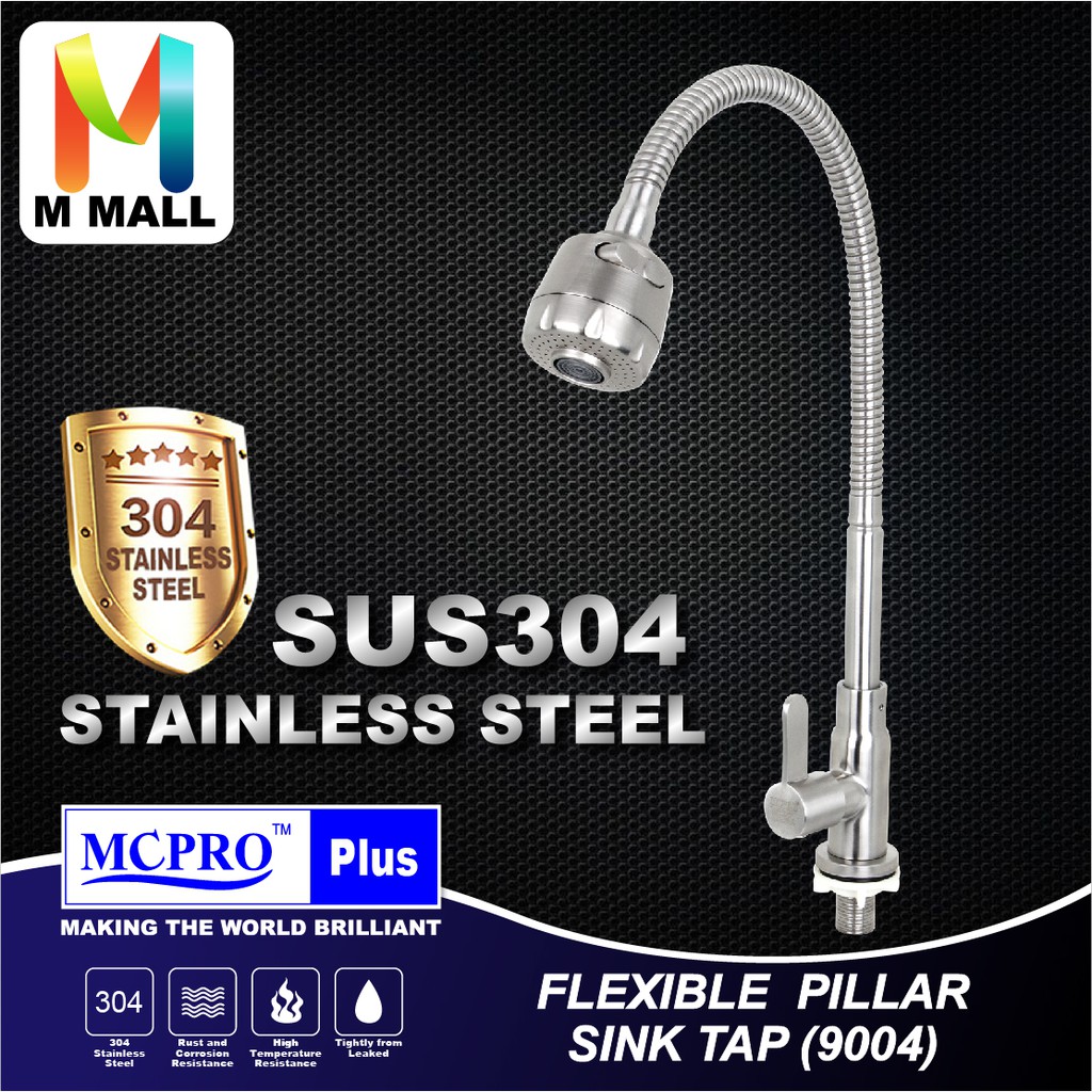 MCPRO Plus Stainless Steel SUS 304 Kitchen Faucet FLEXIBLE PILLAR SINK TAP (9004 / SS344 ...