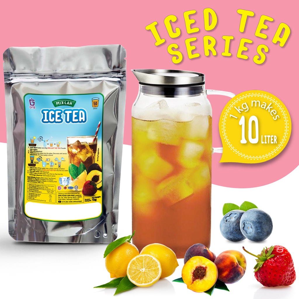 GFB MIX-LAH Instant Iced Tea Powder - Lemon Tea / Peach Tea / Blueberry ...
