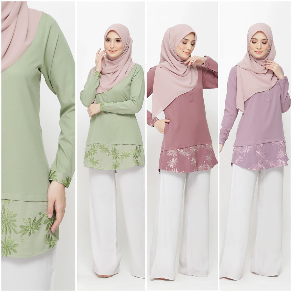 Blouse Muslimah Labuh BLOUSE MOSS CREPE SARAH Corak Sulam (S - L ...