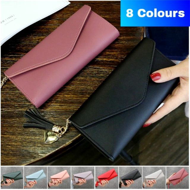 Slim Fold Over Long Purse Women Zippper Wallet Button Buckle Card Cash ...
