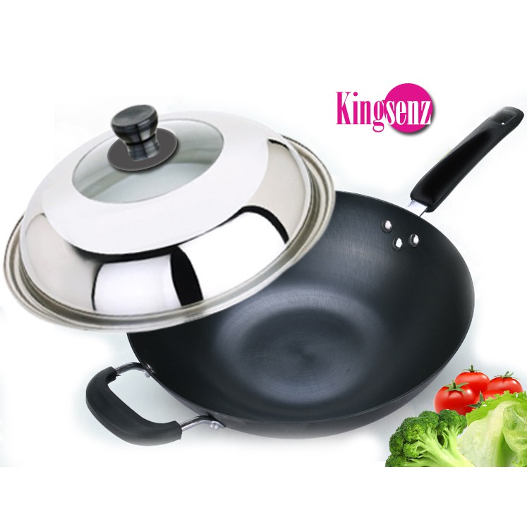 Kingsenz Traditional Cast Iron Wok with Lid / Kuali - 32cm, 34cm, 36cm ...