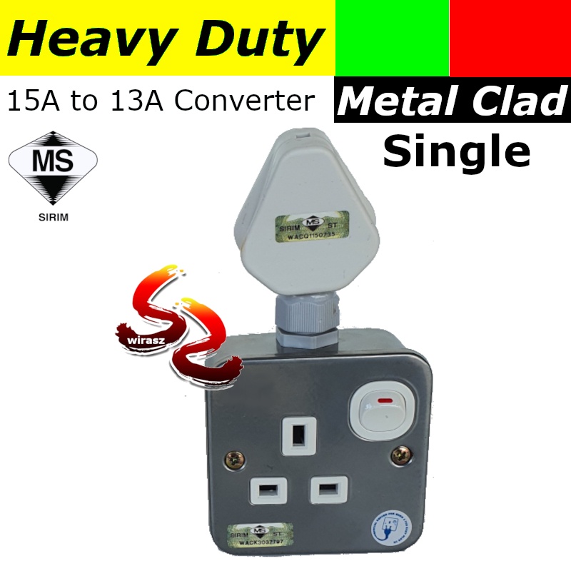 Heavy Duty Metal Clad 15A - 13A Power Switch Socket Convertor round 3 ...