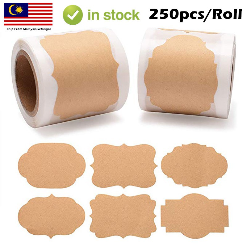 🇲🇾 🔥 250pcs/roll 3x5cm Kraft Paper Sticker Labels Blank Christmas Gift ...