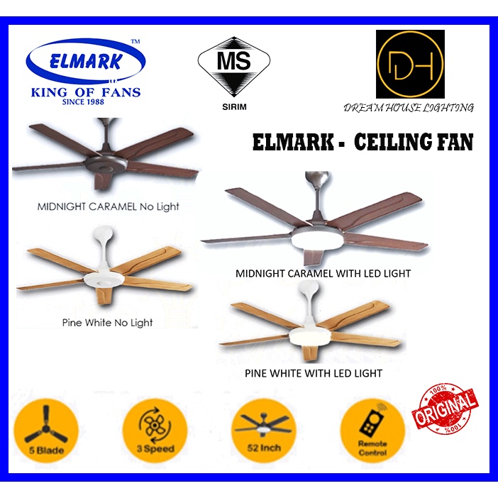 Elmark 52" Remote Control LED Ceiling Fan With ABS Blade & Super 188mm ...