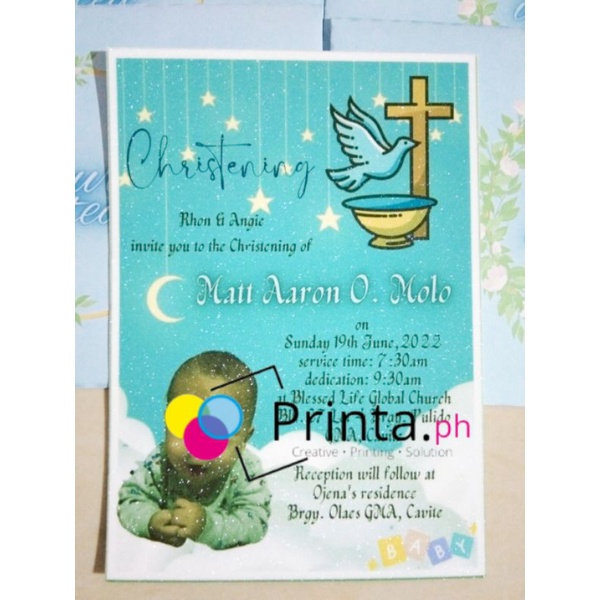 Glittery Christening Invitation Cards 4R Size with Free Layout and ...