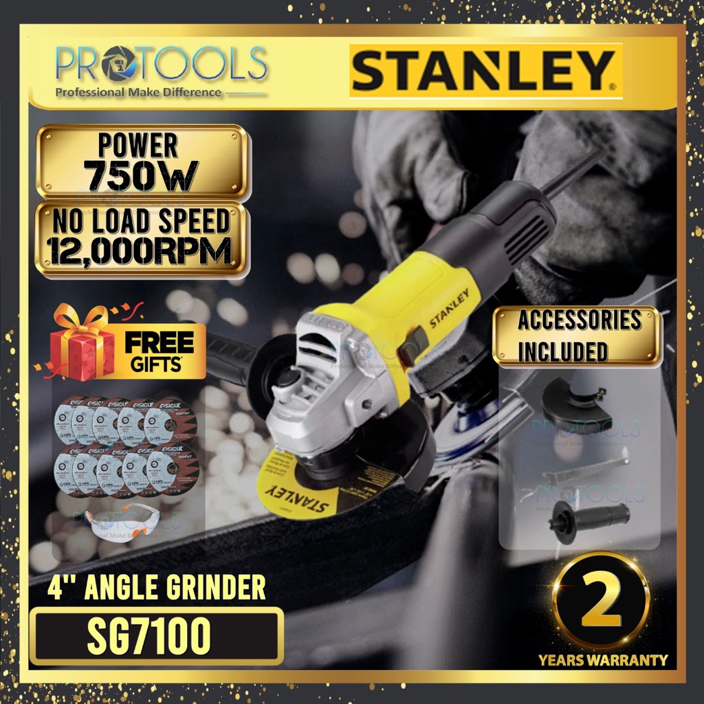 STANLEY SG7100 SLIMLINE SMALL ANGLE GRINDERS + FREE METAL CUTTING DISCS ...