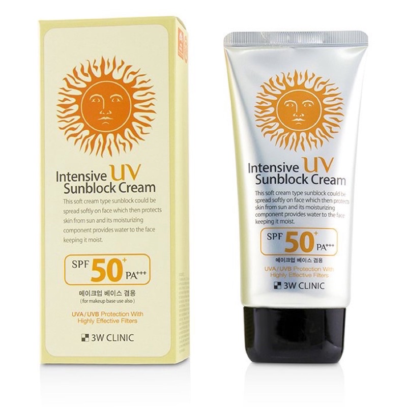 🎁3W CLINIC INTENSIVE UV SUNSCREEN SUNBLOCK CREAM SPF50 PA+++ 100% ...