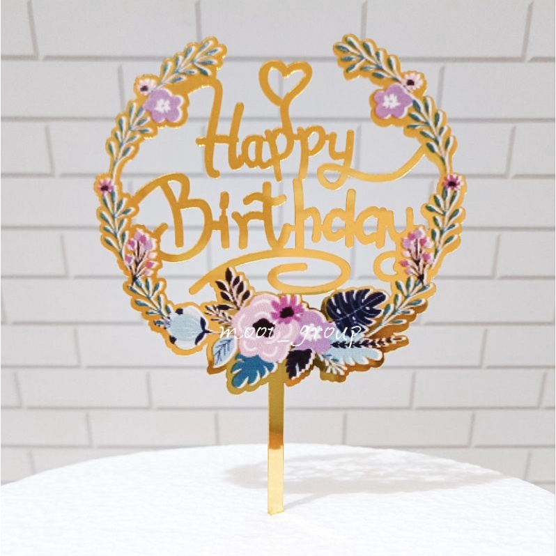 Acrylic flower design happy birthday topper / hbd cake topper ...