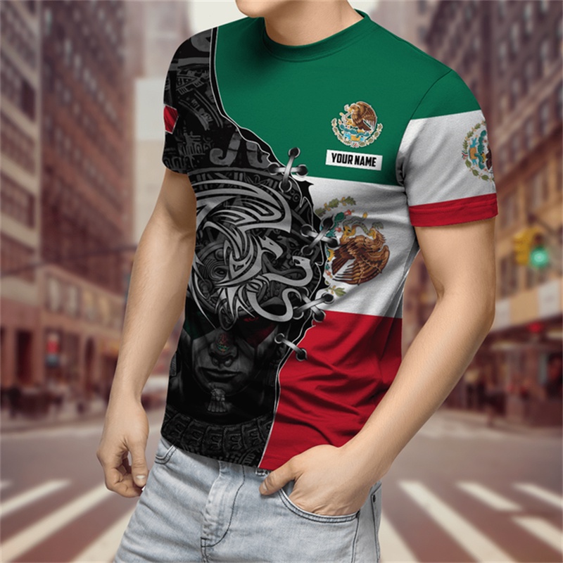 Mexico National Style 3D Printing T-Shirt Men's Aztec Cute Design Short ...
