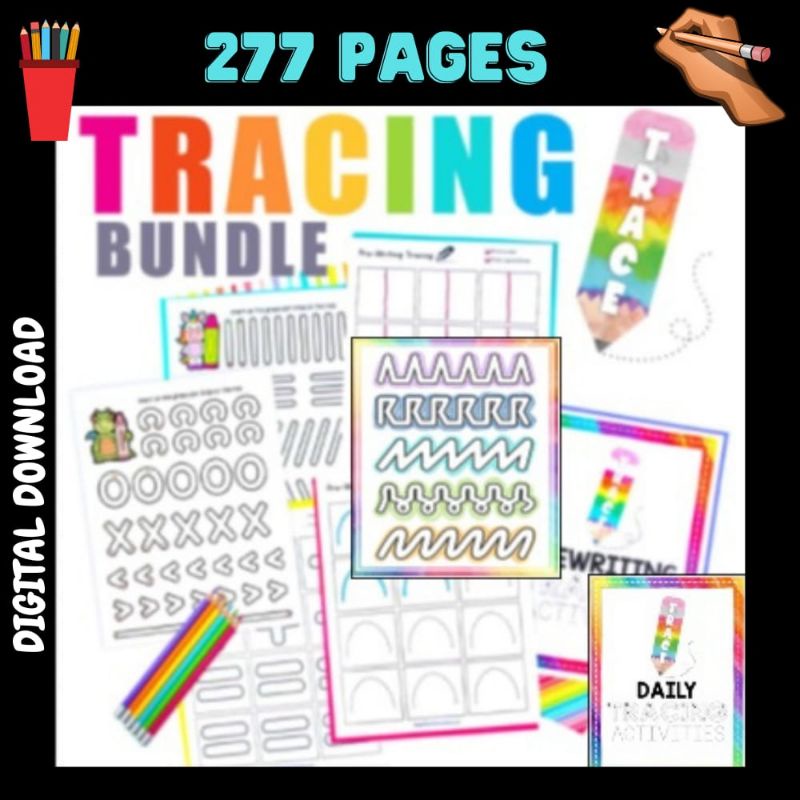 K2 Pre Writing Tracing Bundle Printable (PDF) 277 pages worksheet for ...